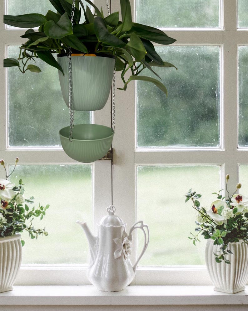 Unique Hanging Planter Set | 6 Inch Hanging Pot and Catch Tray in Mint ...