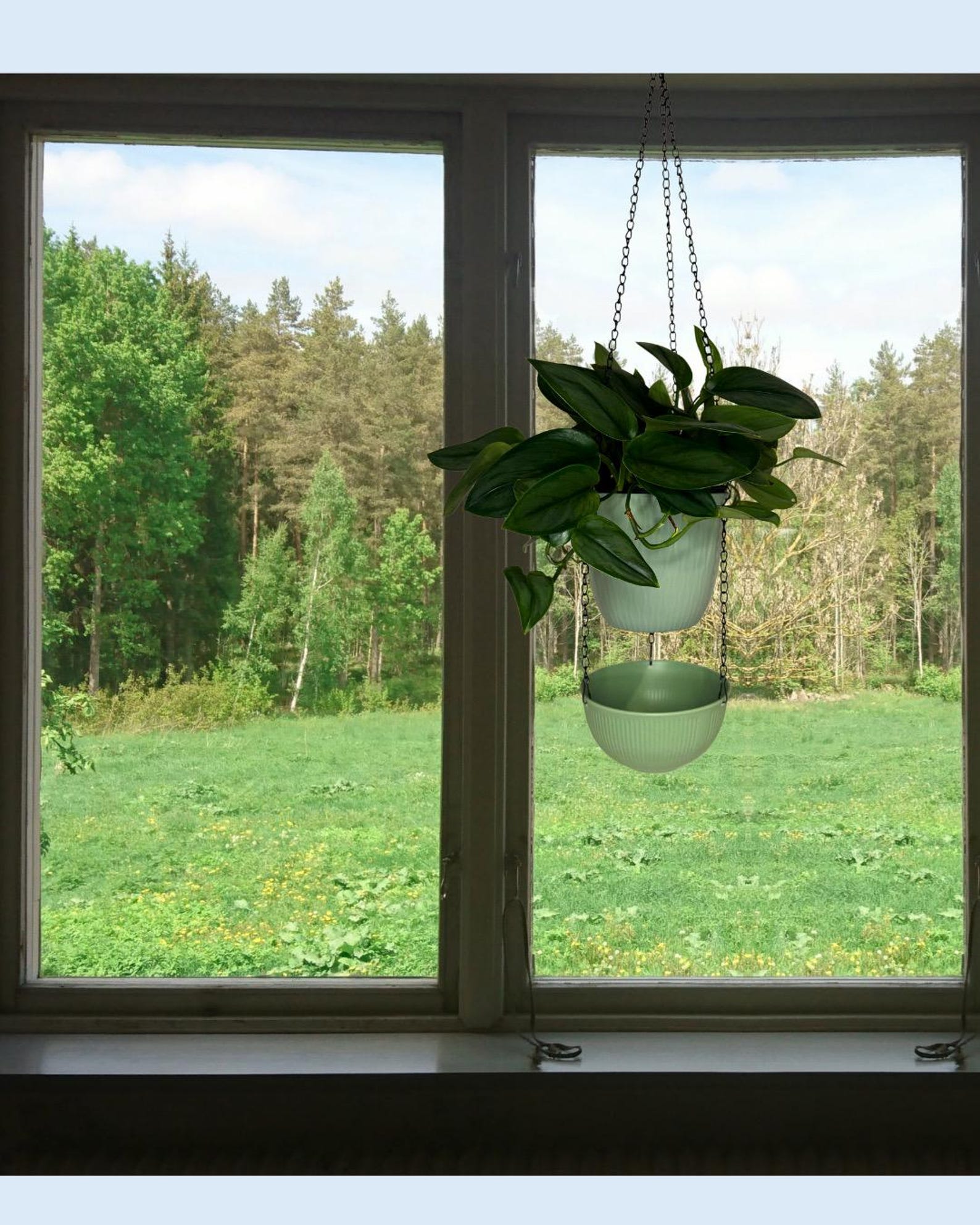 Unique Hanging Planter Set | 6 Inch Hanging Pot and Catch Tray in Mint ...