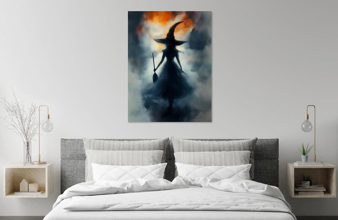 Witch Walking in Fog Wall Art | Halloween Witch Poster - Etsy