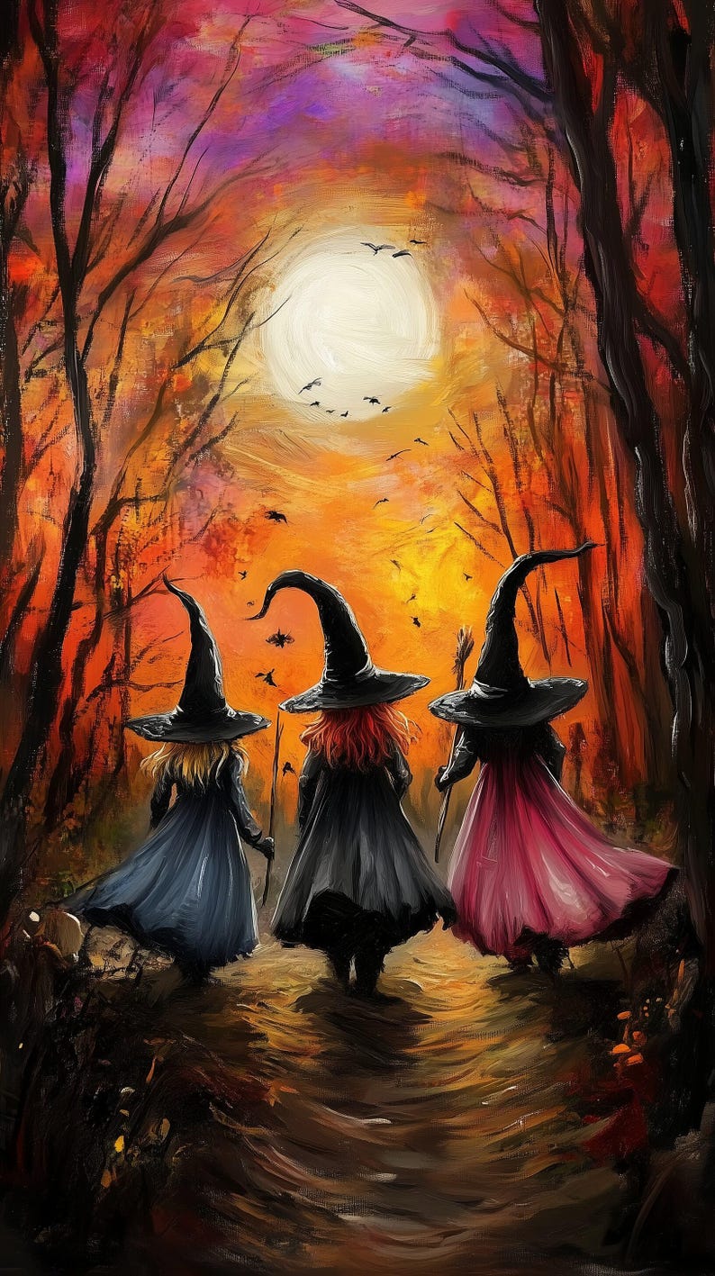 Three Witches Halloween Print | Witch Poster | Halloween Wall Art ...