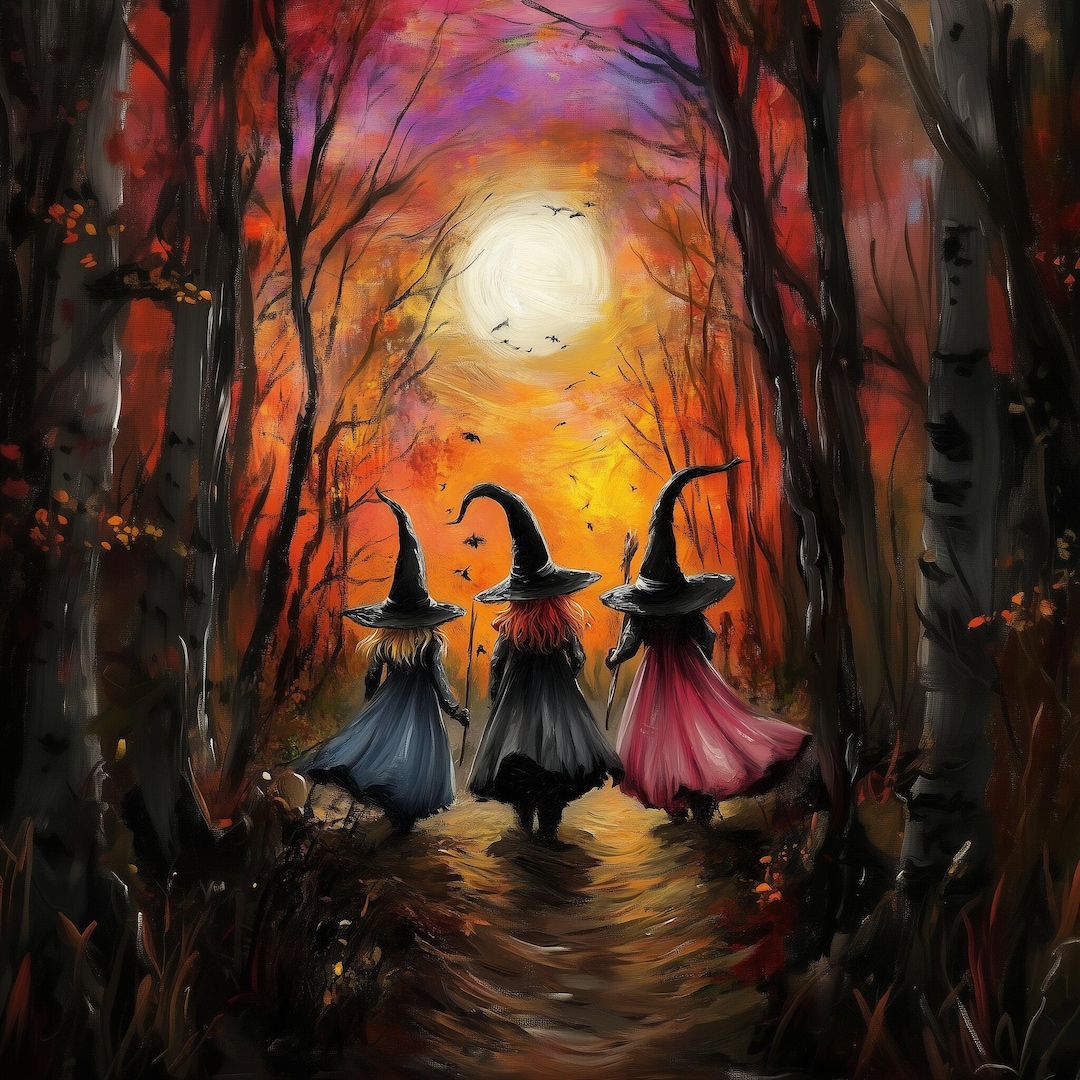Three Witches Halloween Print | Witch Poster | Halloween Wall Art ...