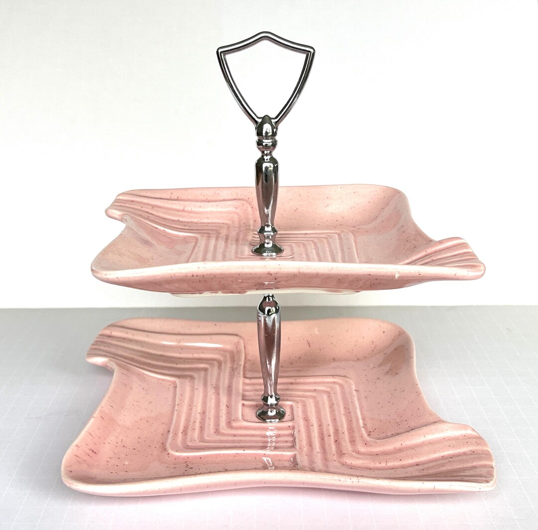 Vintage Mid Century Modern Speckled Pink Two Tiered Serving Tray ...