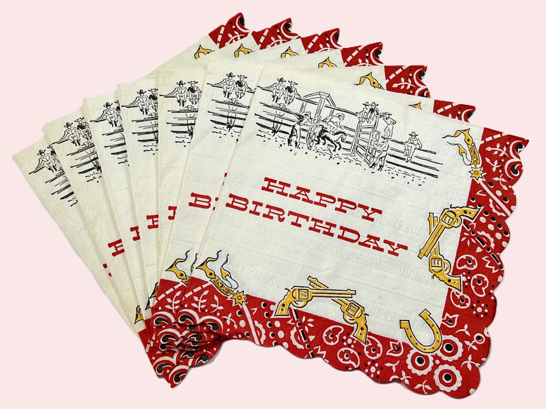 7 Vintage Paper Napkins Happy Birthday Western Theme Cowboy Dude Ranch ...