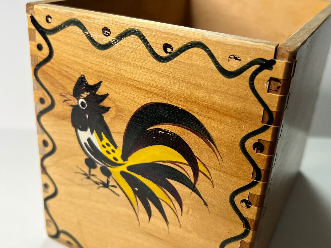Vintage Woodpecker Woodware Rooster Chicken Wood Box Cannister Hand ...
