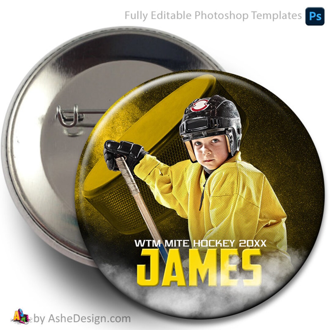 Hockey Button Photoshop Template Includes 3", 3.5", 4" Sizes • Create ...