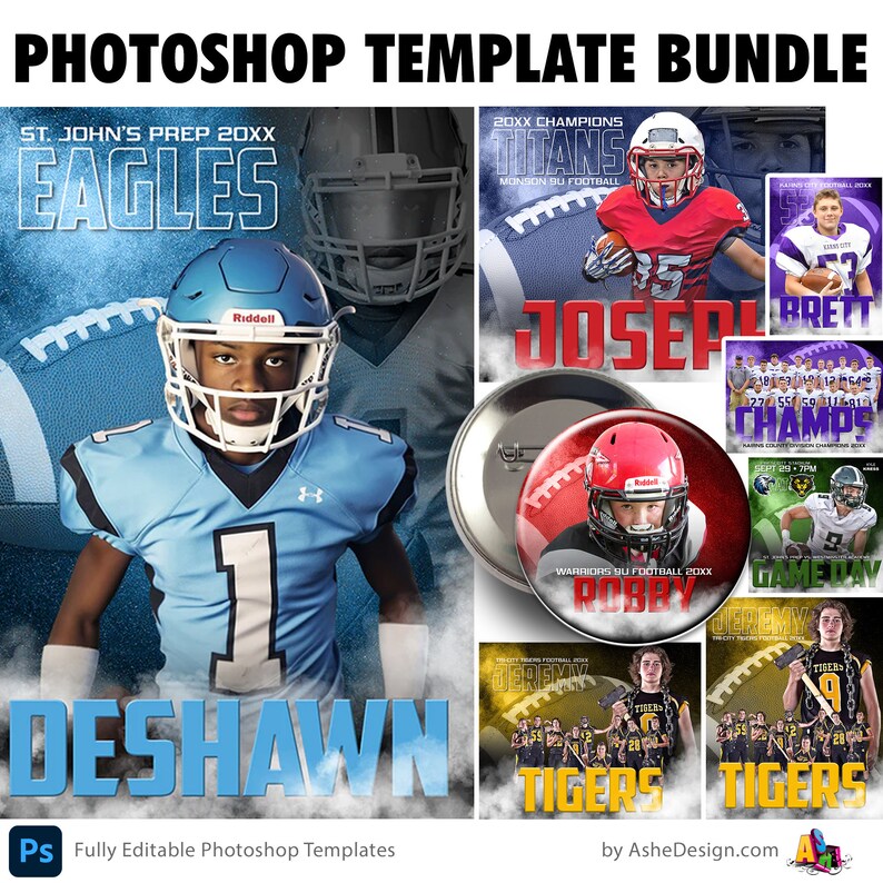 Photoshop Football PSD Template Bundle Includes 2x3 Senior Banner, 8x10 ...