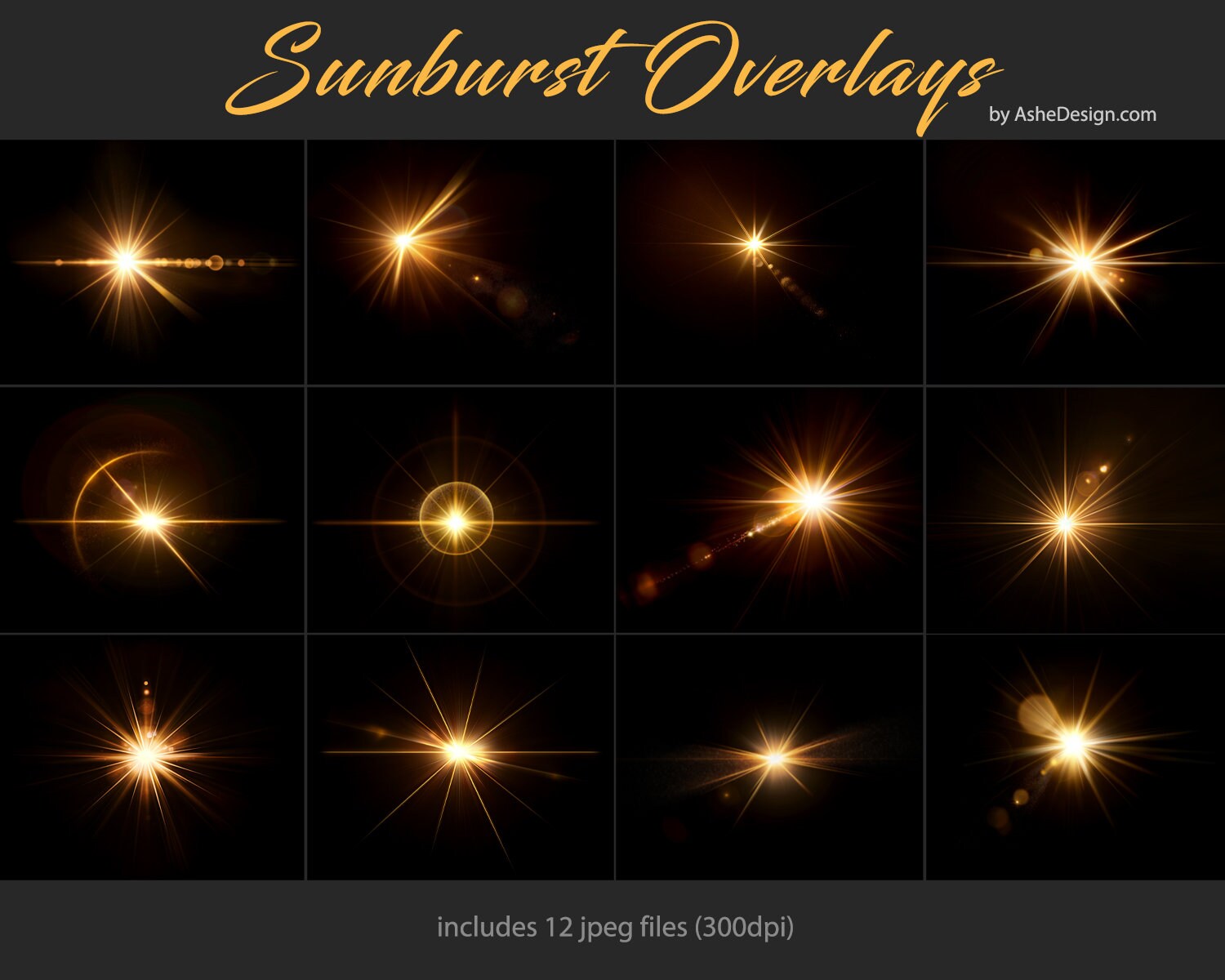 Sunburst Photo Light Overlays, JPEG Sun Rays Add Natural Sun Bursts and ...