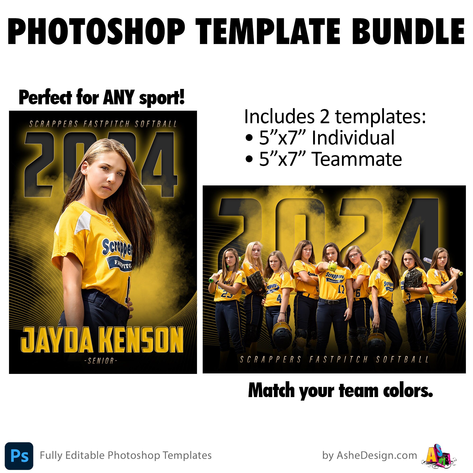 Photoshop Sports PSD Template Bundle Includes 2x3 Senior Banner, 8x10 ...