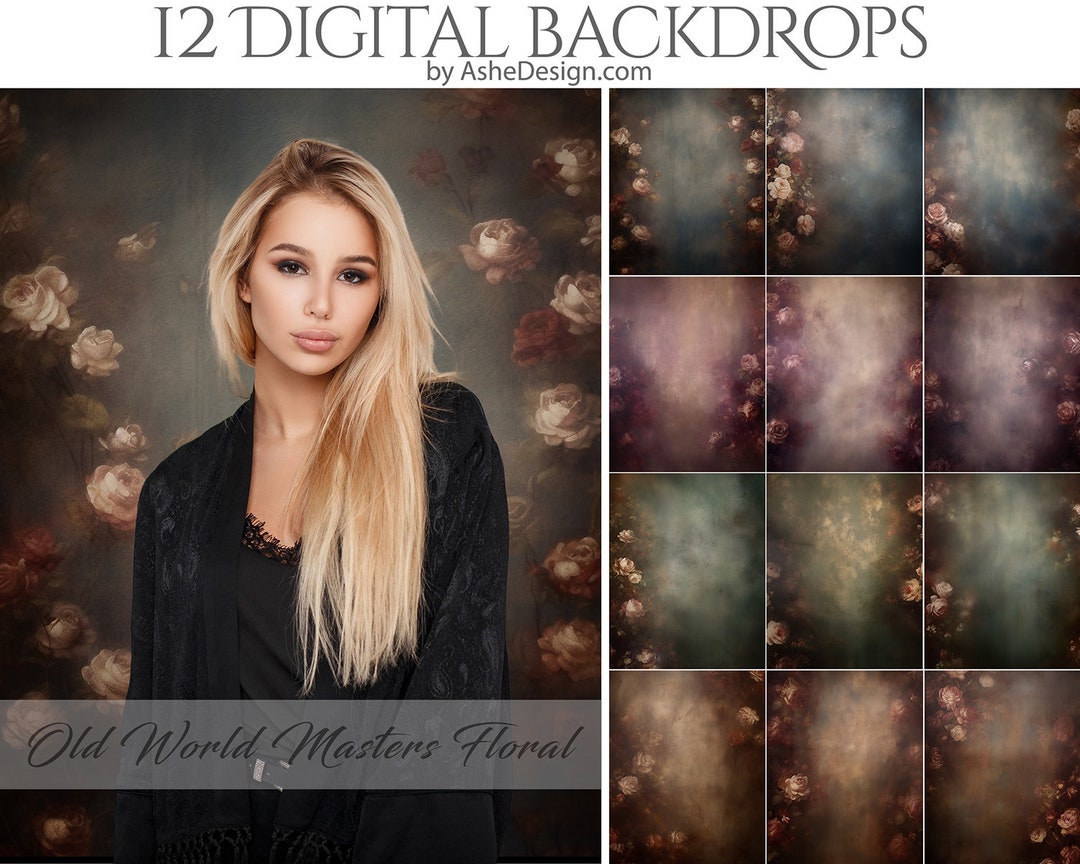 12 Old World Masters Floral Digital Photography Backdrops, Photoshop ...