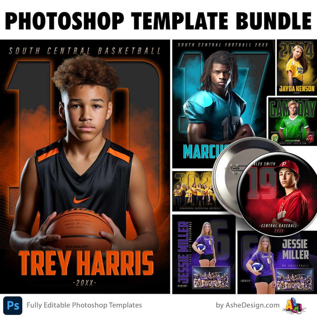 Photoshop Sports PSD Template Bundle Includes 2x3 Senior Banner, 8x10 ...