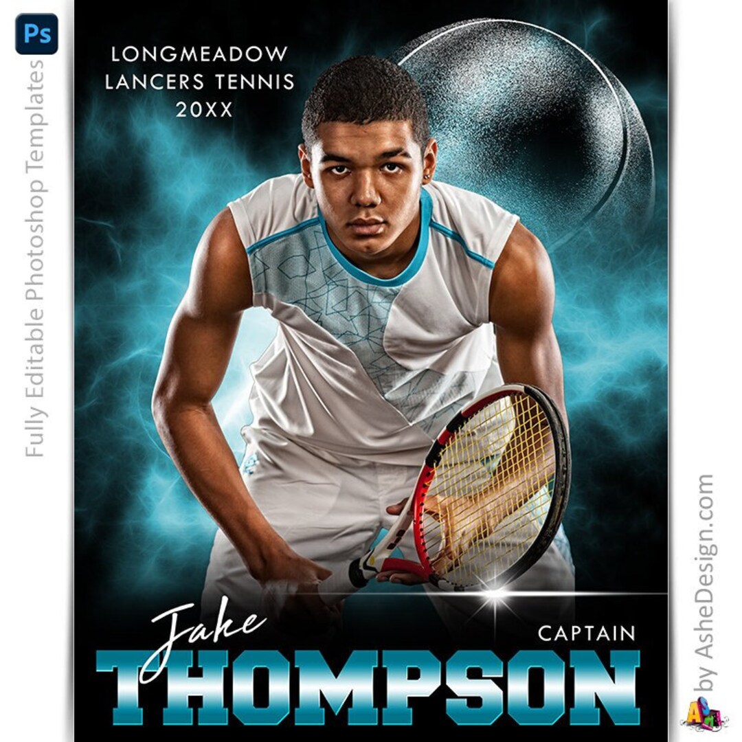 Photoshop Tennis Poster Template, Digital Sports Background Backdrop ...