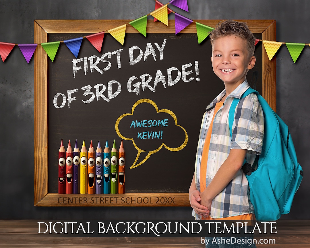 First Day of School Digital Photography Backdrop, Photoshop Template ...