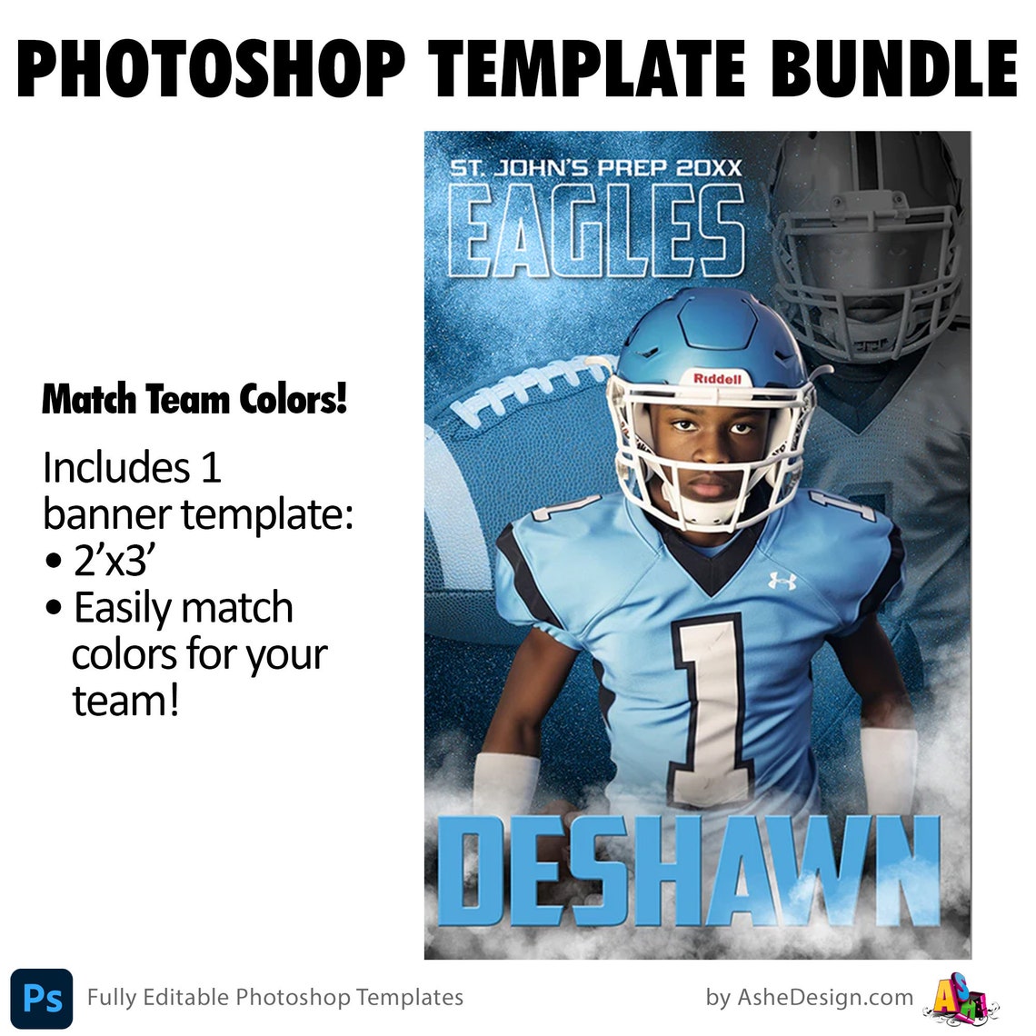 Photoshop Football PSD Template Bundle Includes 2x3 Senior Banner, 8x10 ...