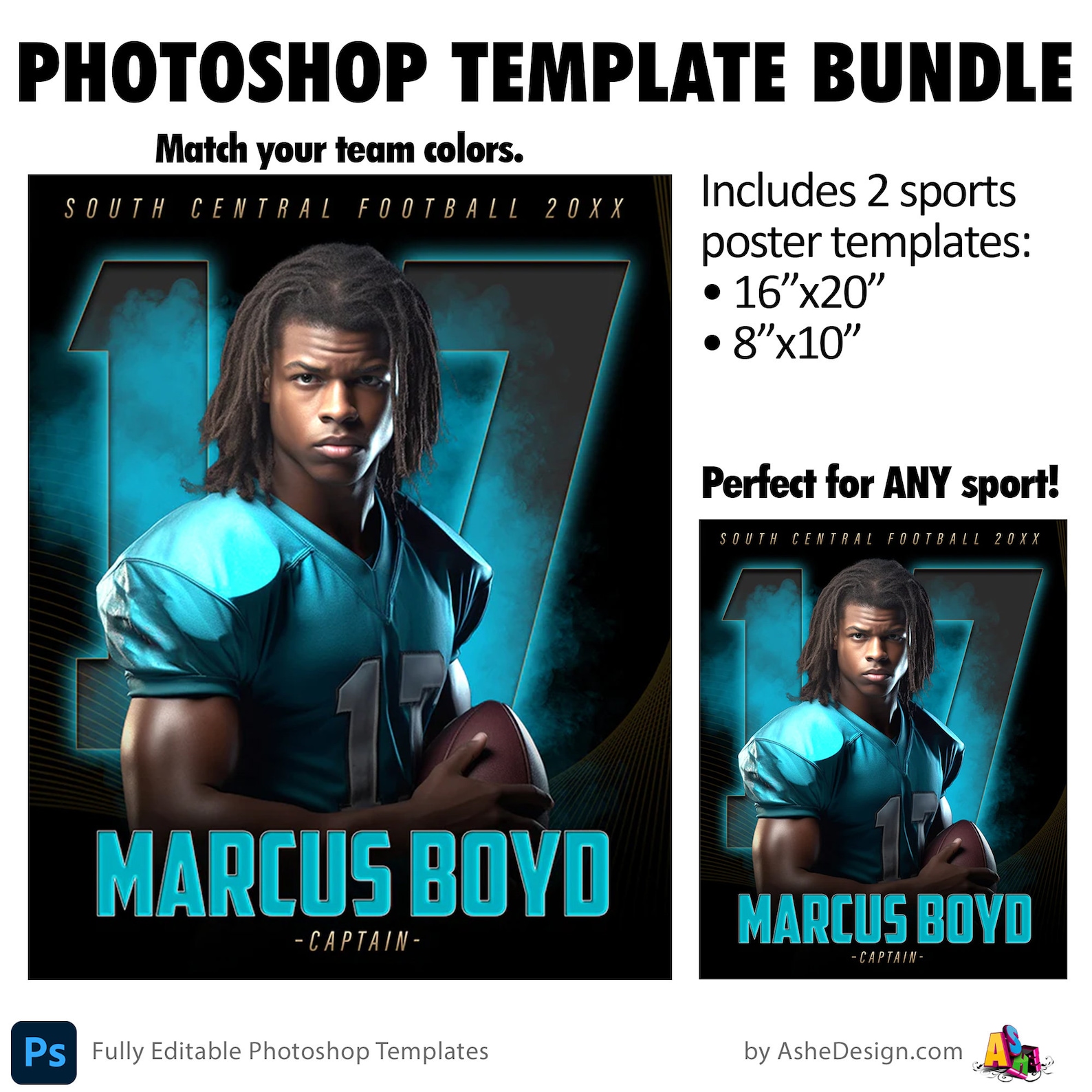 Photoshop Sports PSD Template Bundle Includes 2x3 Senior Banner, 8x10 ...