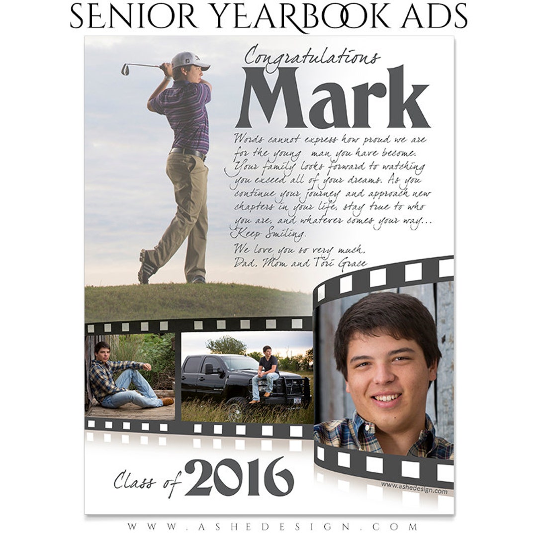 Senior Yearbook Ads Photoshop Templates - FILM STRIP - High School ...