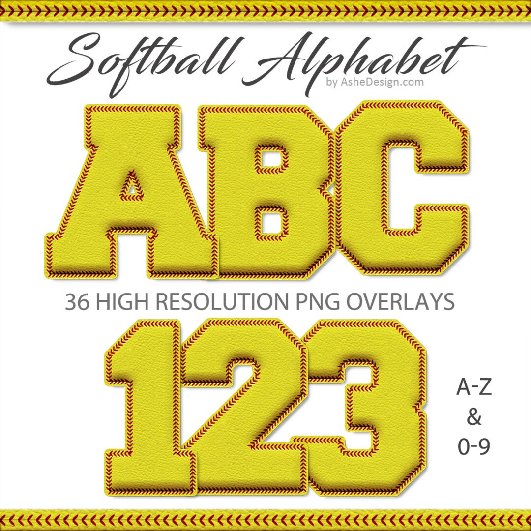 Softball Stitch Alphabet PNG Letter Set, Softball Lettering Clipart, 3D ...
