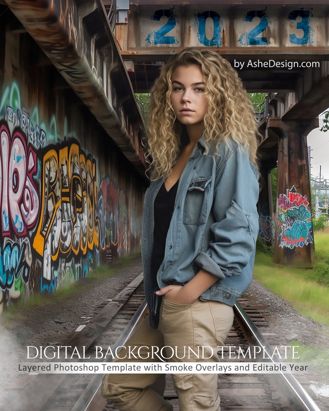 Graffiti Tracks Digital Photography Backdrop, Photoshop Template ...