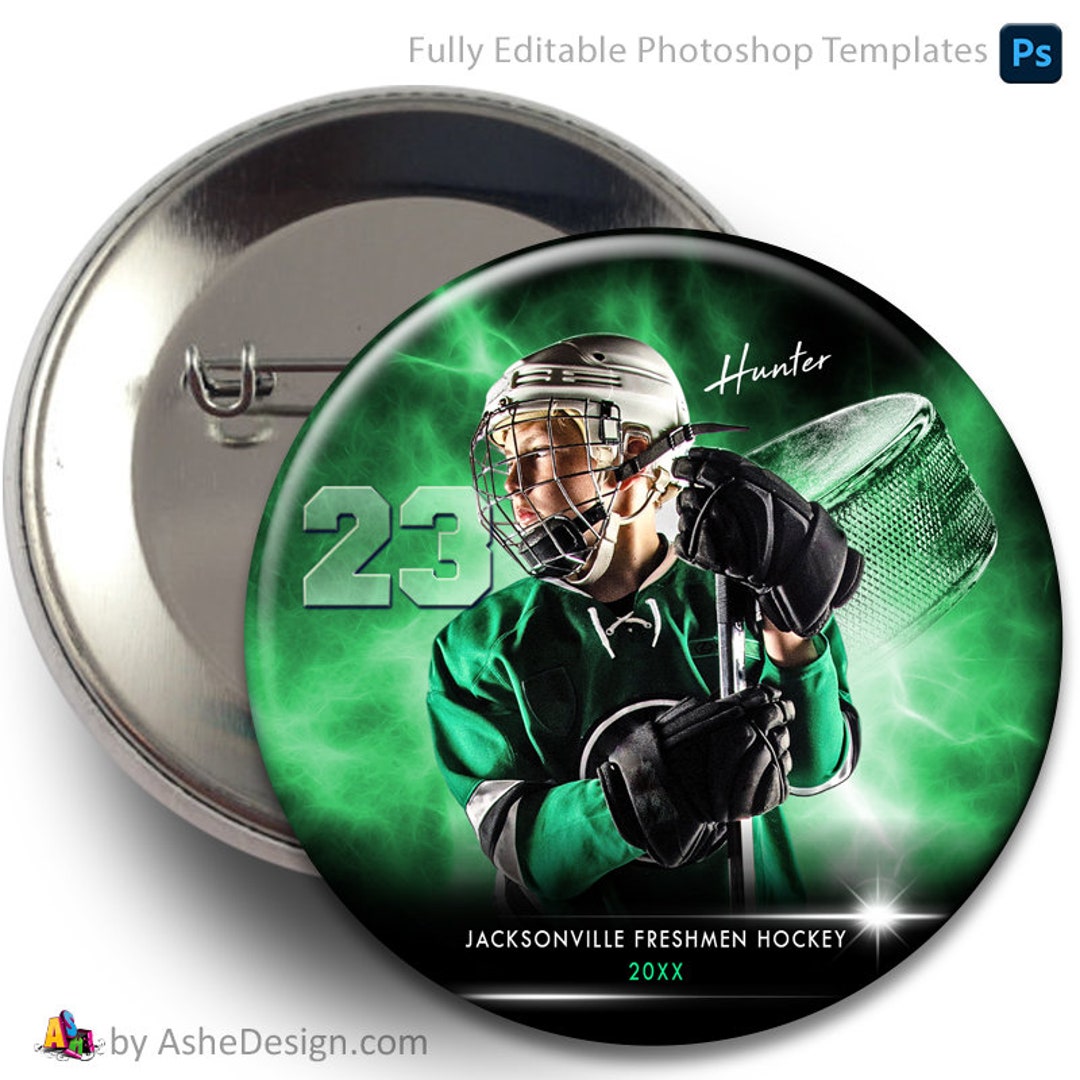 Hockey Button Photoshop Template Includes 3, 3.5, 4 Sizes Create Your ...