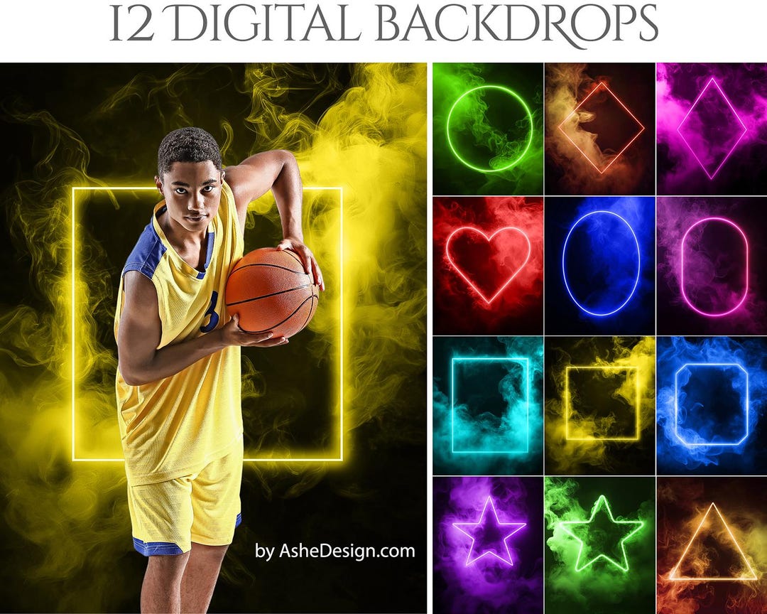 12 Smokey Neon Shapes Digital Photography Backdrops, Photoshop Texture ...