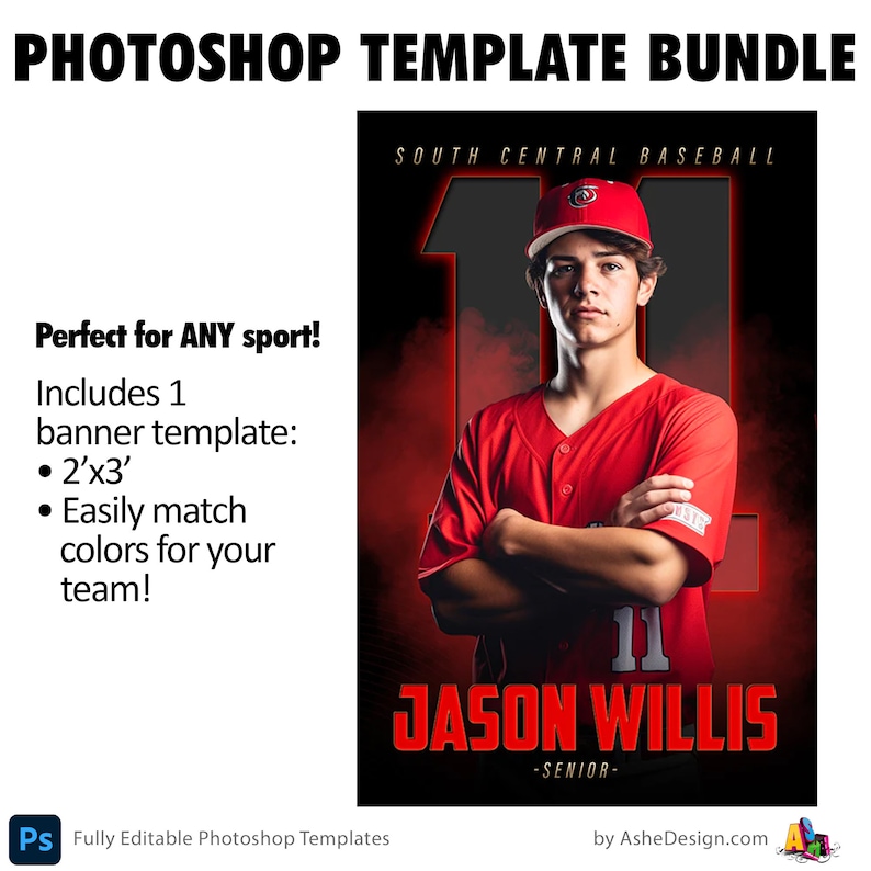 Photoshop Sports PSD Template Bundle Includes 2x3 Senior Banner, 8x10 ...
