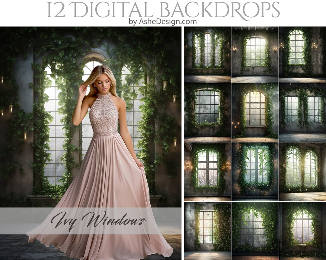 12 Ivy Windows Digital Photography Backdrops, Photoshop Overlays ...