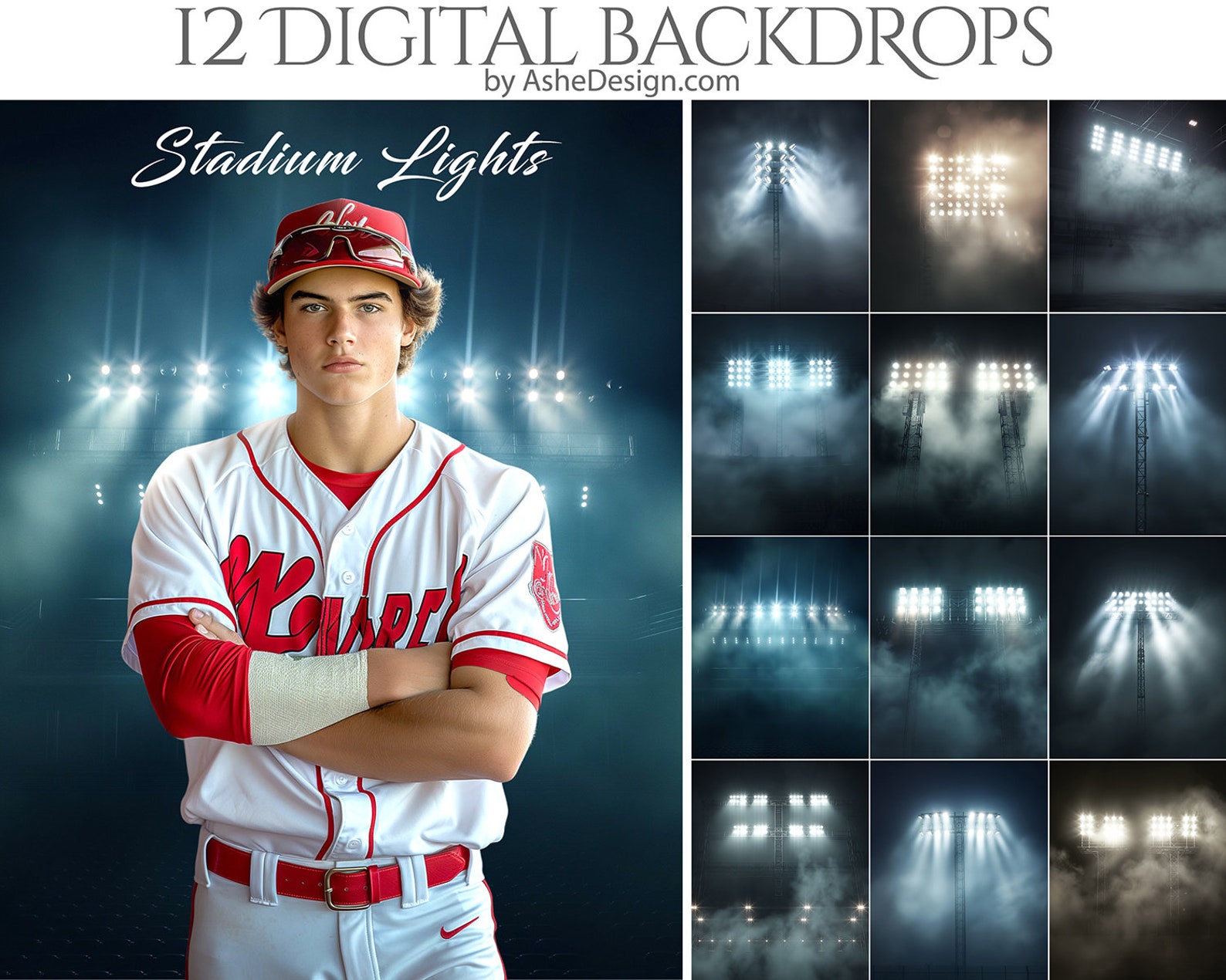 12 Stadium Lights Digital Photography Backdrops, Photoshop Overlays ...