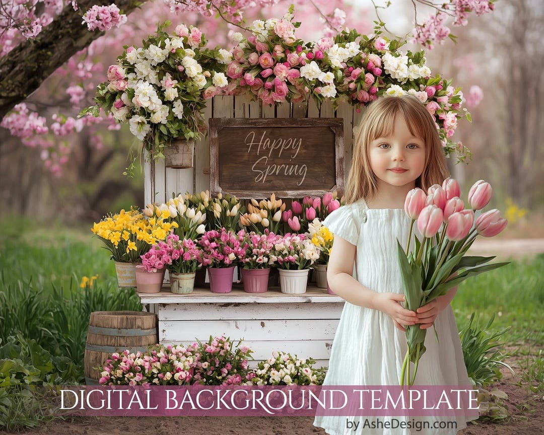 Spring Flower Stand Digital-backdrop Photoshop Template, Studio Digital ...
