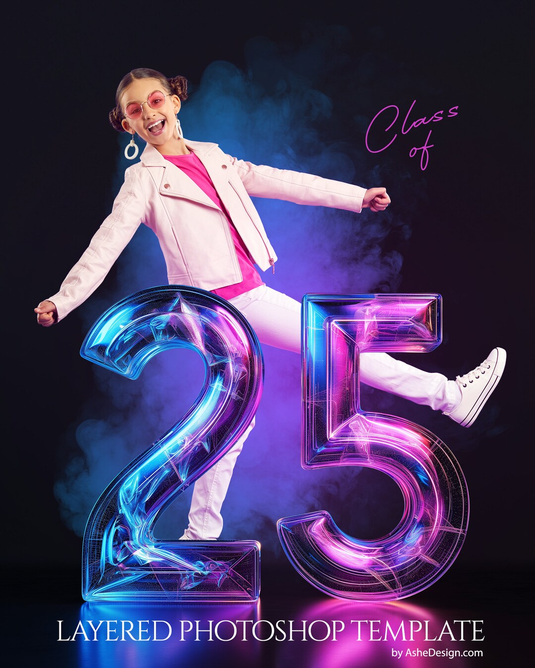 Neon 2025 Digital Photography Backdrop, Photoshop Template, Senior ...