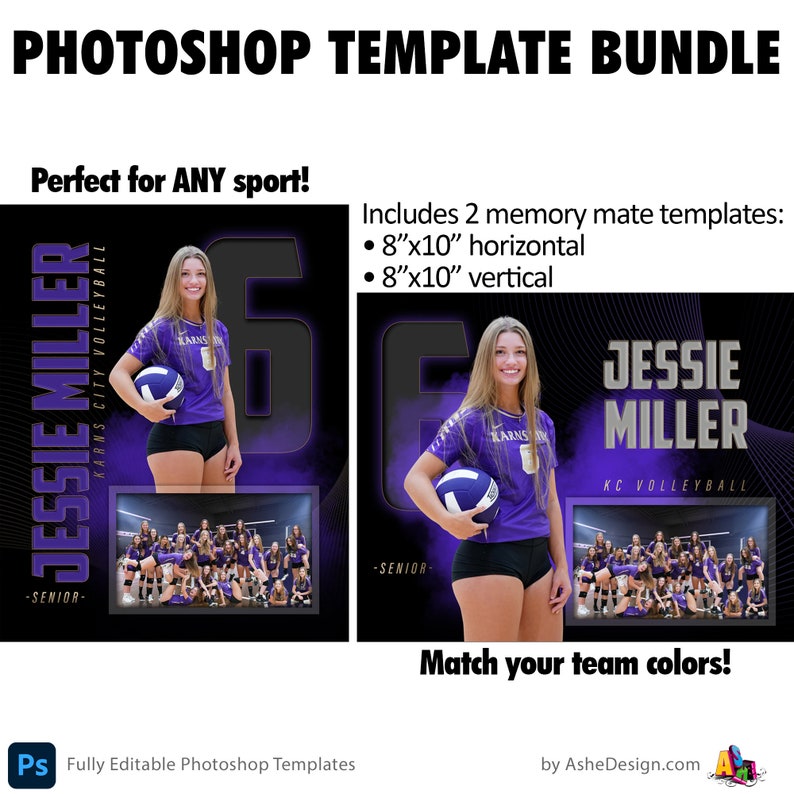 Photoshop Sports PSD Template Bundle Includes 2x3 Senior Banner, 8x10 ...