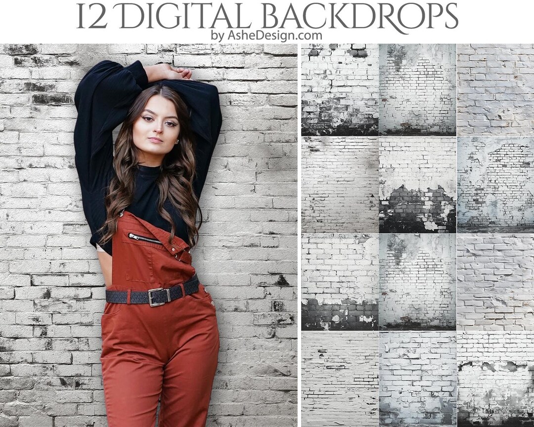 12 White Brick Grunge Digital Photography Backdrops, Photoshop Overlays ...