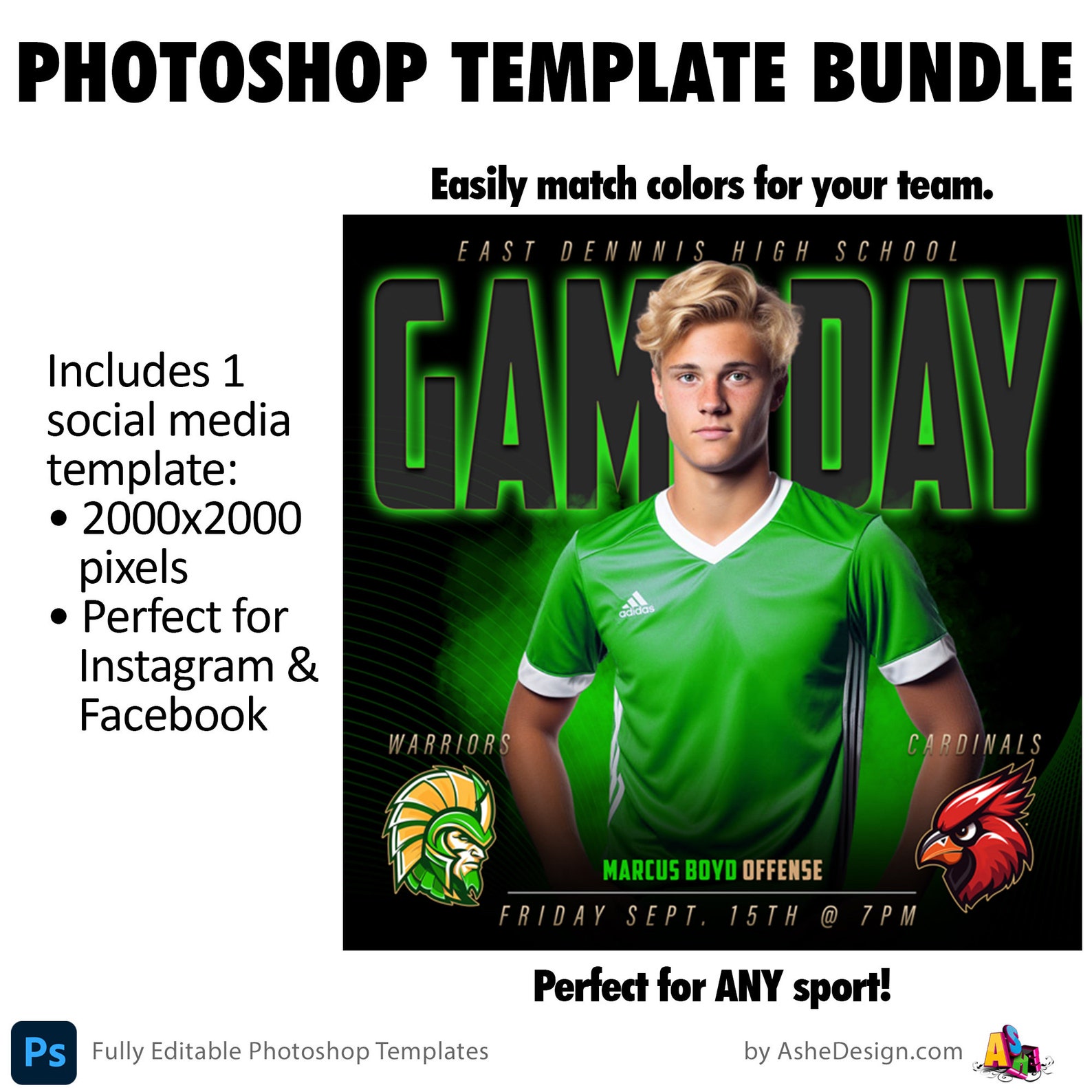 Photoshop Sports PSD Template Bundle Includes 2x3 Senior Banner, 8x10 ...