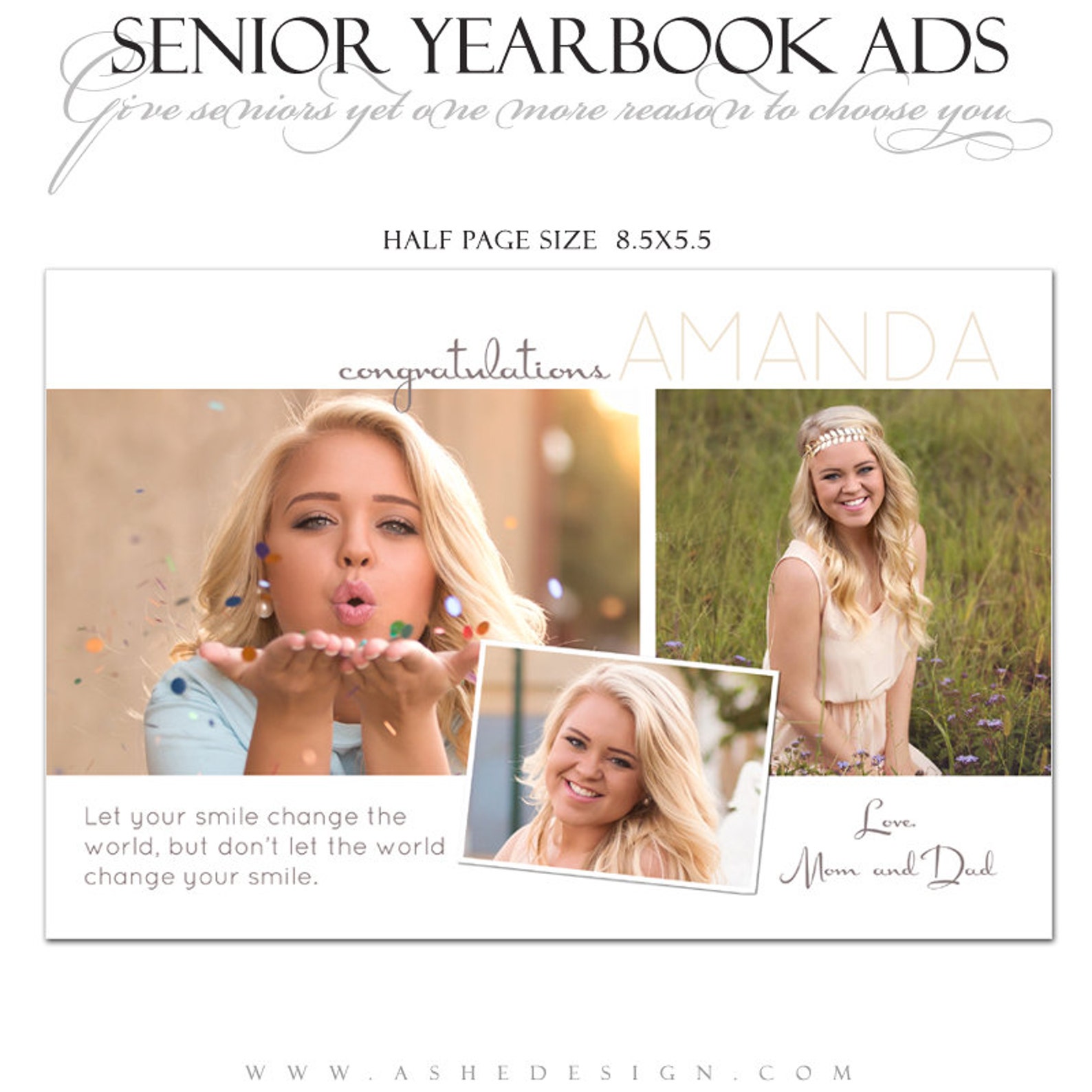 Senior Yearbook Ads Photoshop Templates - Your Smile - High School ...