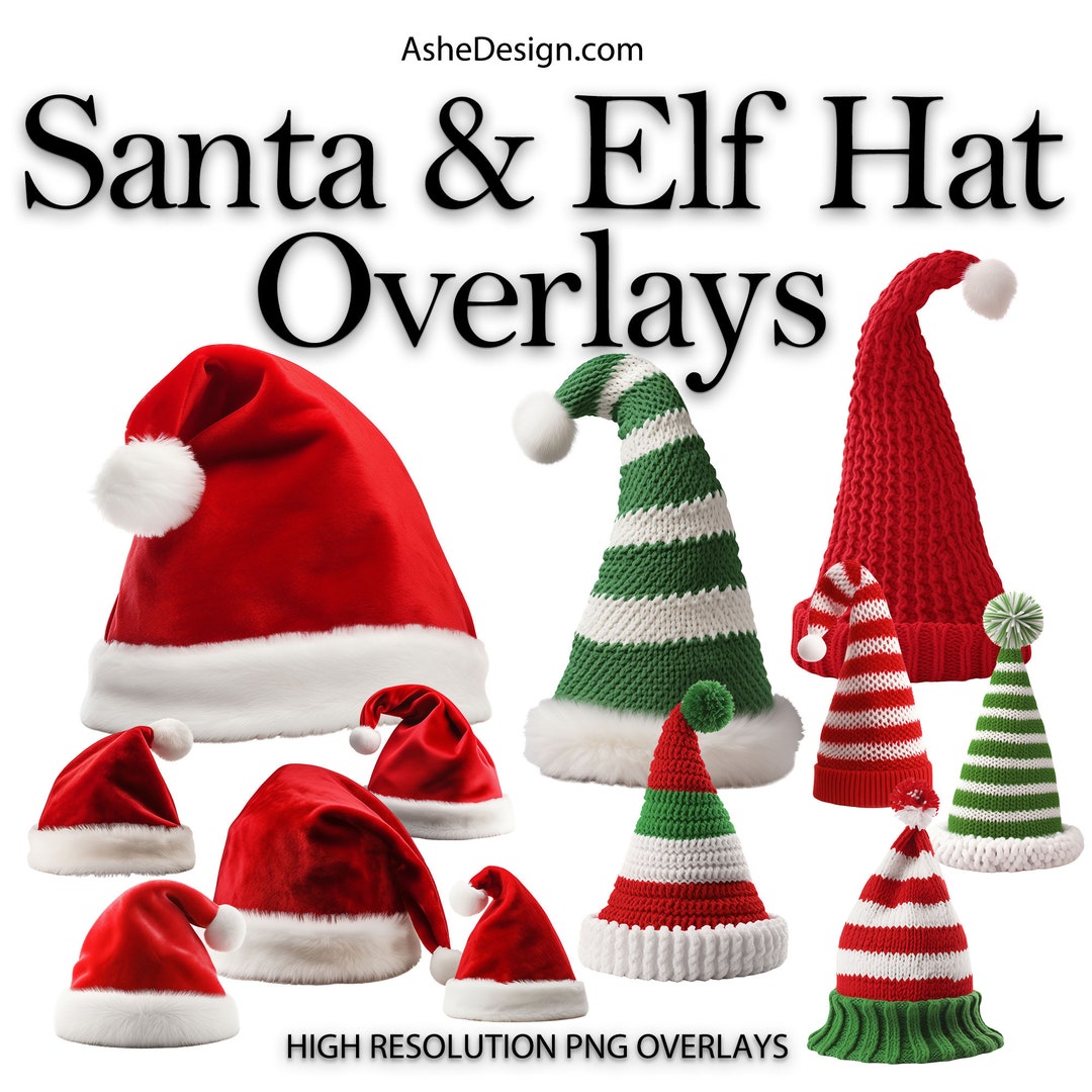 Santa and Elf Hat Overlays, Christmas Overlays, Santa Hat Overlay, Elf ...