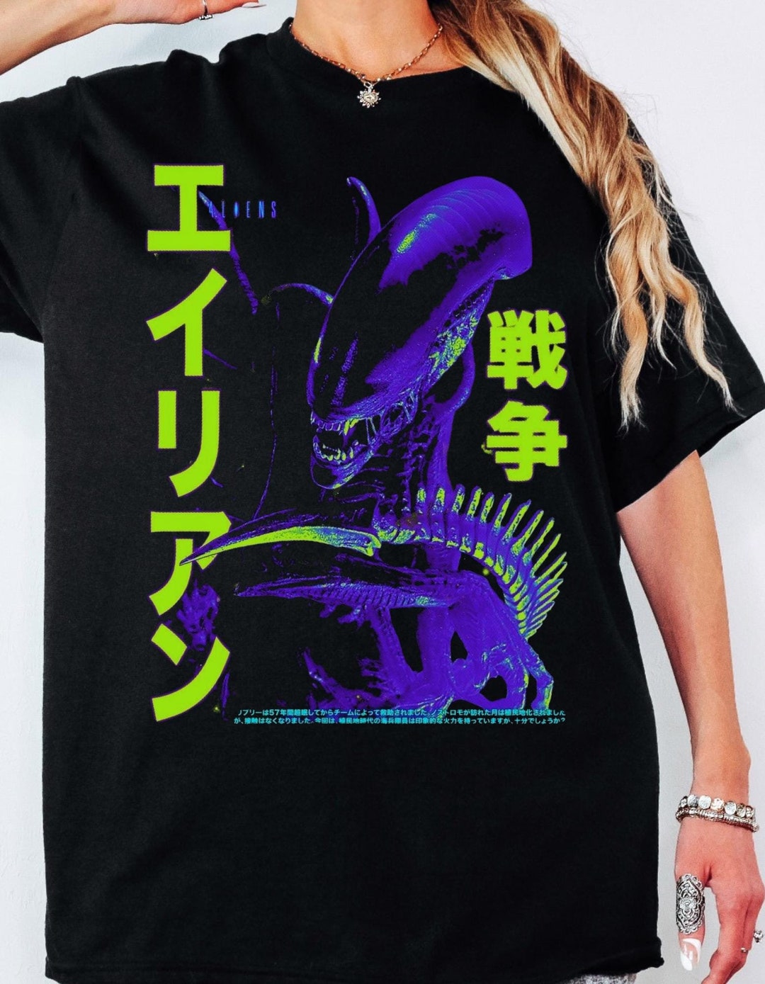 Japanese Alien Xenomorph T-shirt, Retro Movie Graphic Tee Shirt, Aliens ...
