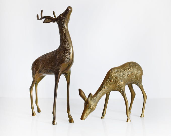 Vintage Brass Deer Figurines, Large Brass Deer, Mid Century Decor ...