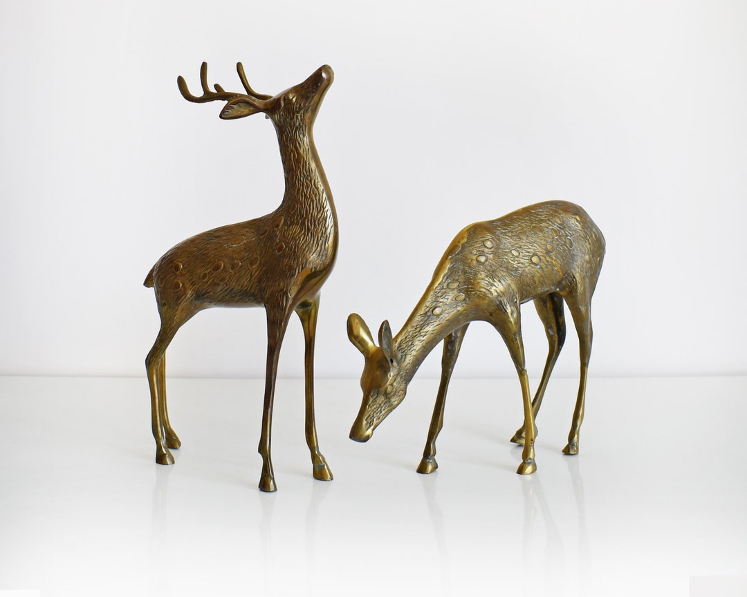 Vintage Brass Deer Figurines, Large Brass Deer, Mid Century Decor ...
