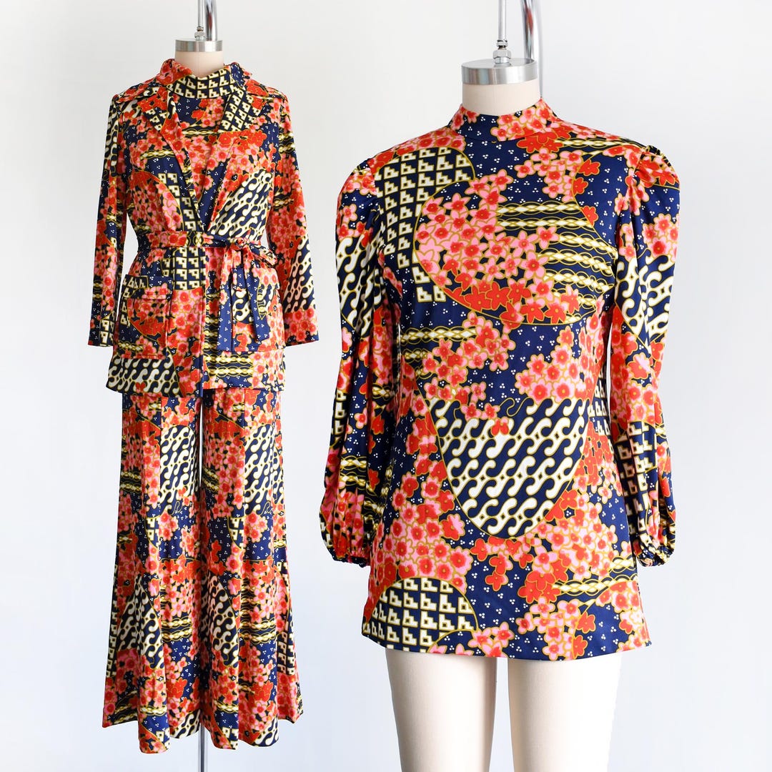 Vintage 70s Psychedelic Floral Pant Set, Vintage 1970s 4 Piece Pantsuit ...