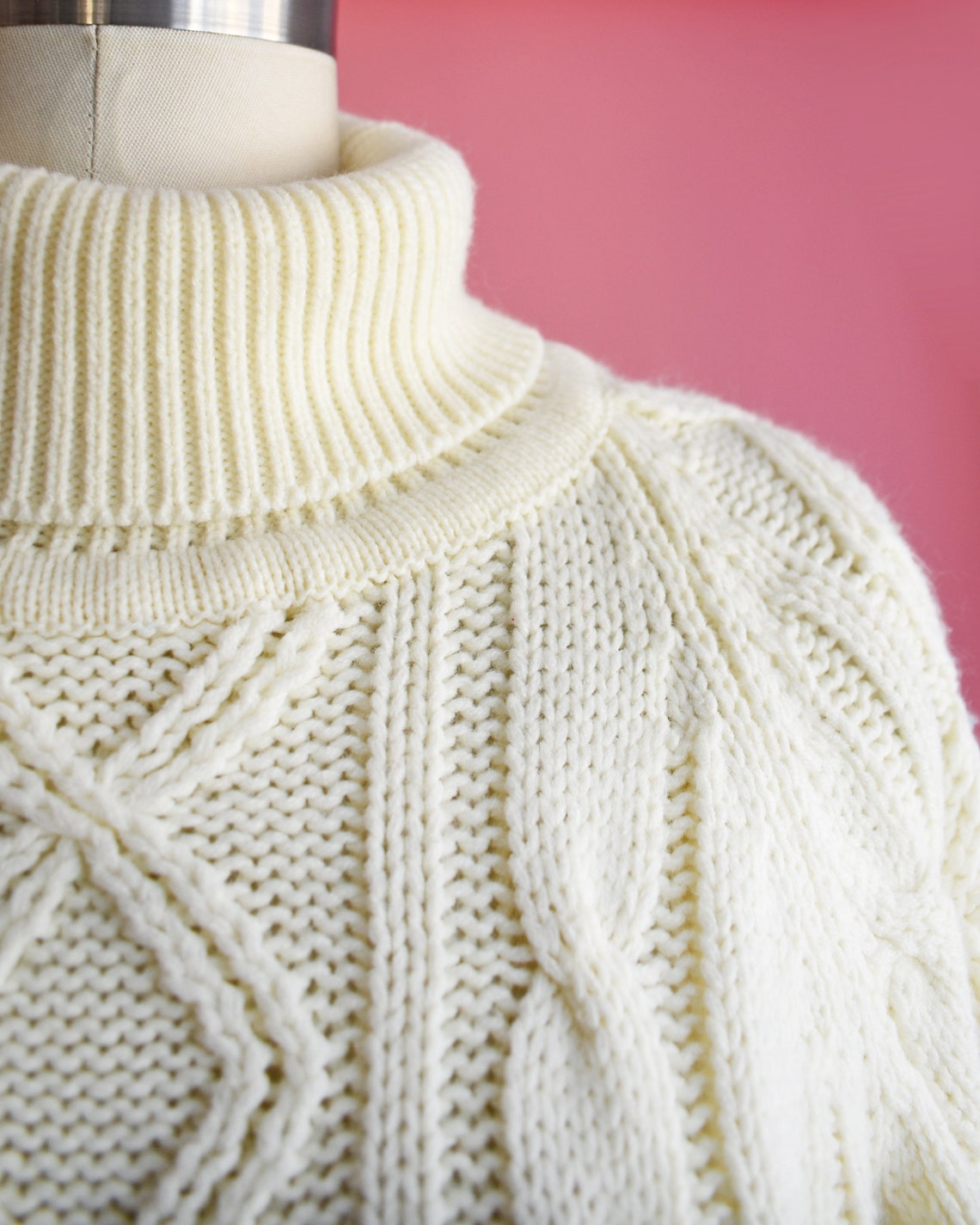 Vintage Cable Knit Turtleneck Sweater Cream White - Etsy