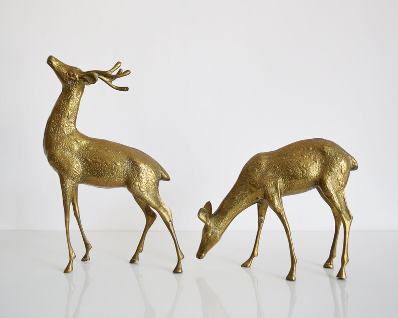 Vintage Brass Deer Figurines Large Brass Deers Mid Century | Etsy