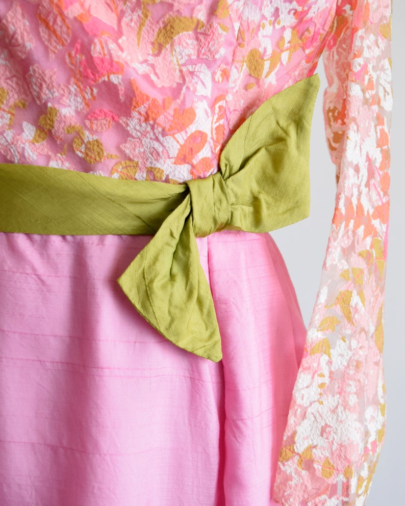 60s Pink Party Dress Vintage 1960s Dress Pink & Green Floral | Etsy