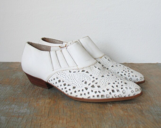 Vintage 80s White Cut Out Winklepickers Ankle Boots Size 6.5 - Etsy
