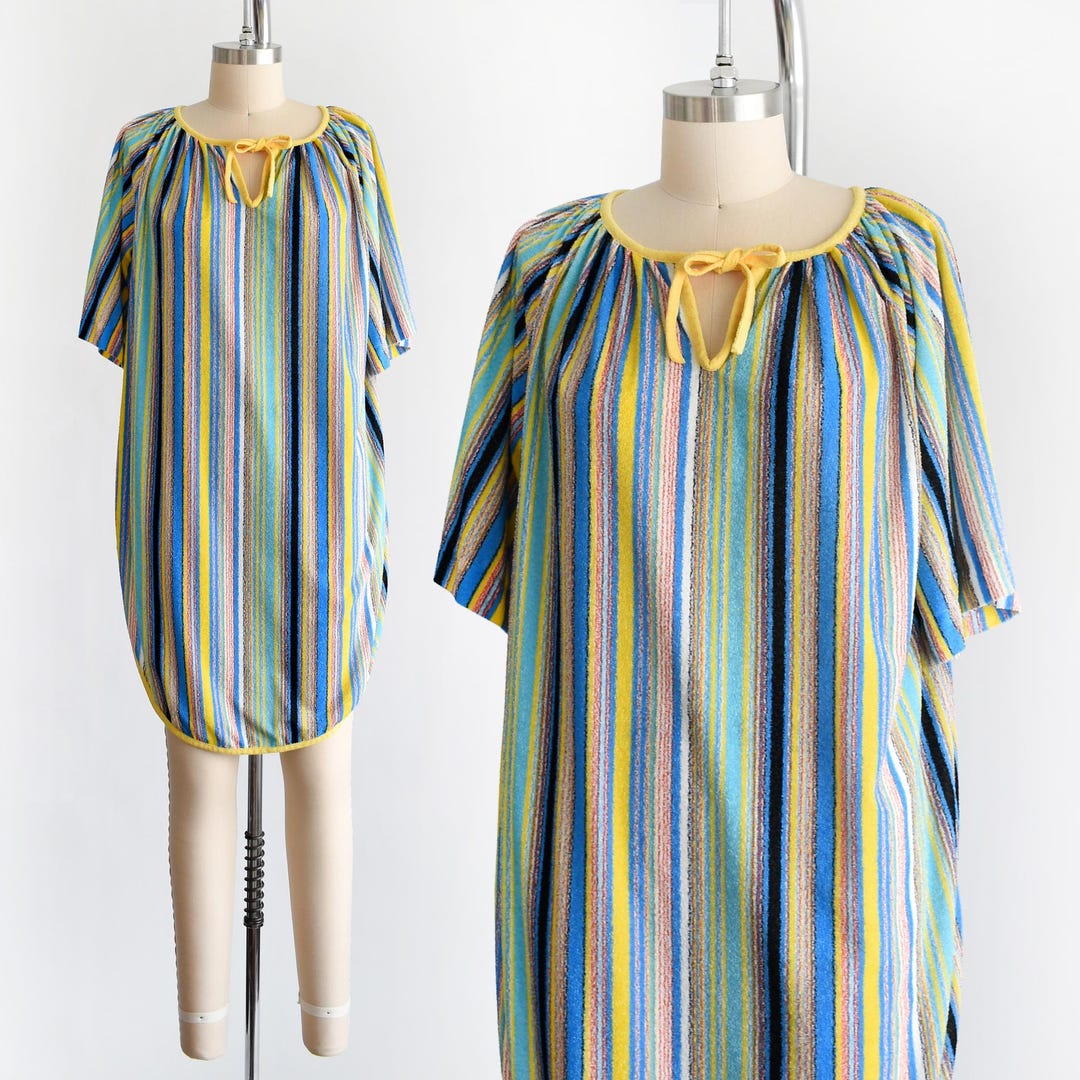 Vintage 1970s Striped Terry Cloth Cover-up Dress, Small to Large - Etsy