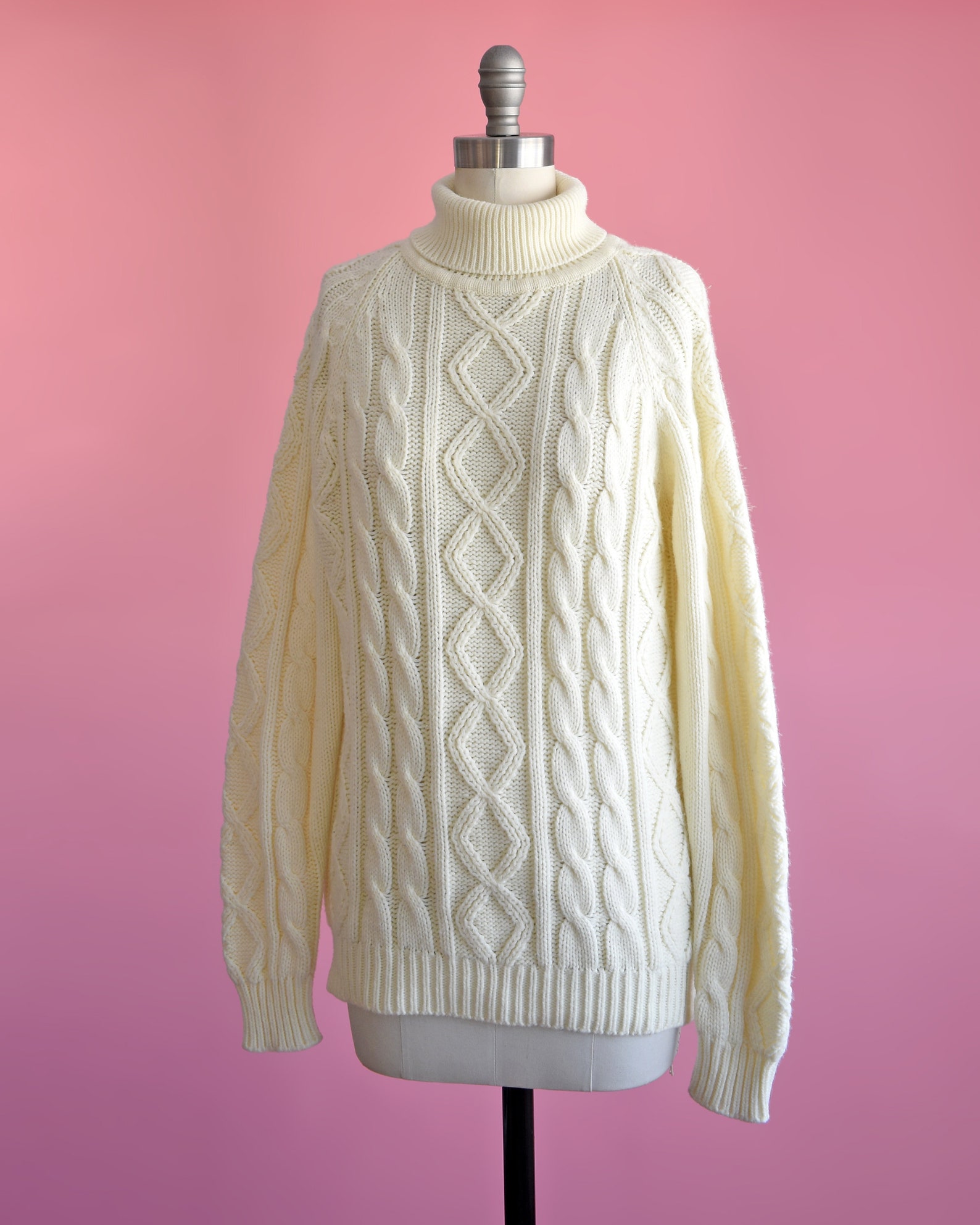 Vintage Cable Knit Turtleneck Sweater Cream White - Etsy