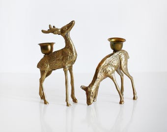 Vintage Brass Deer Figurines, Large Brass Deer, Mid Century Decor ...