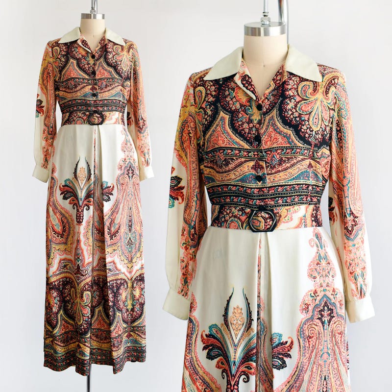 70s Paisley Dress - Etsy