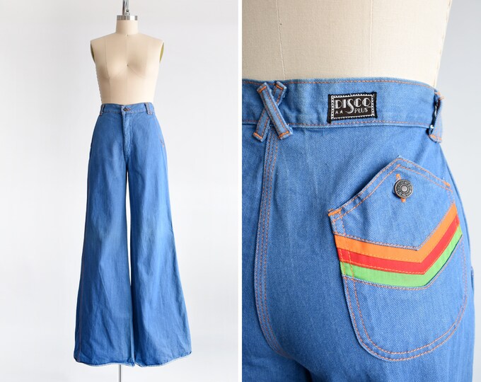 70s Wide Leg Bell Bottom Jeans, Vintage 1970s Disco Jeans, High Waist ...