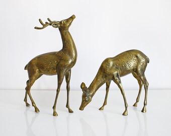 Vintage Extra Large Brass Deer Figurines - Etsy