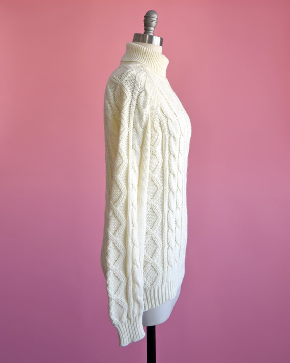 Vintage Cable Knit Turtleneck Sweater, Cream White Fi… - Gem