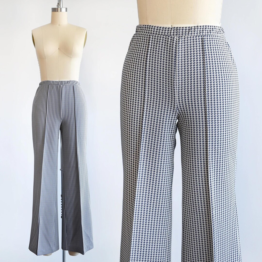 1970s Houndstooth Wide Leg Pants, Vintage 70s Flares, Xs/small - Etsy