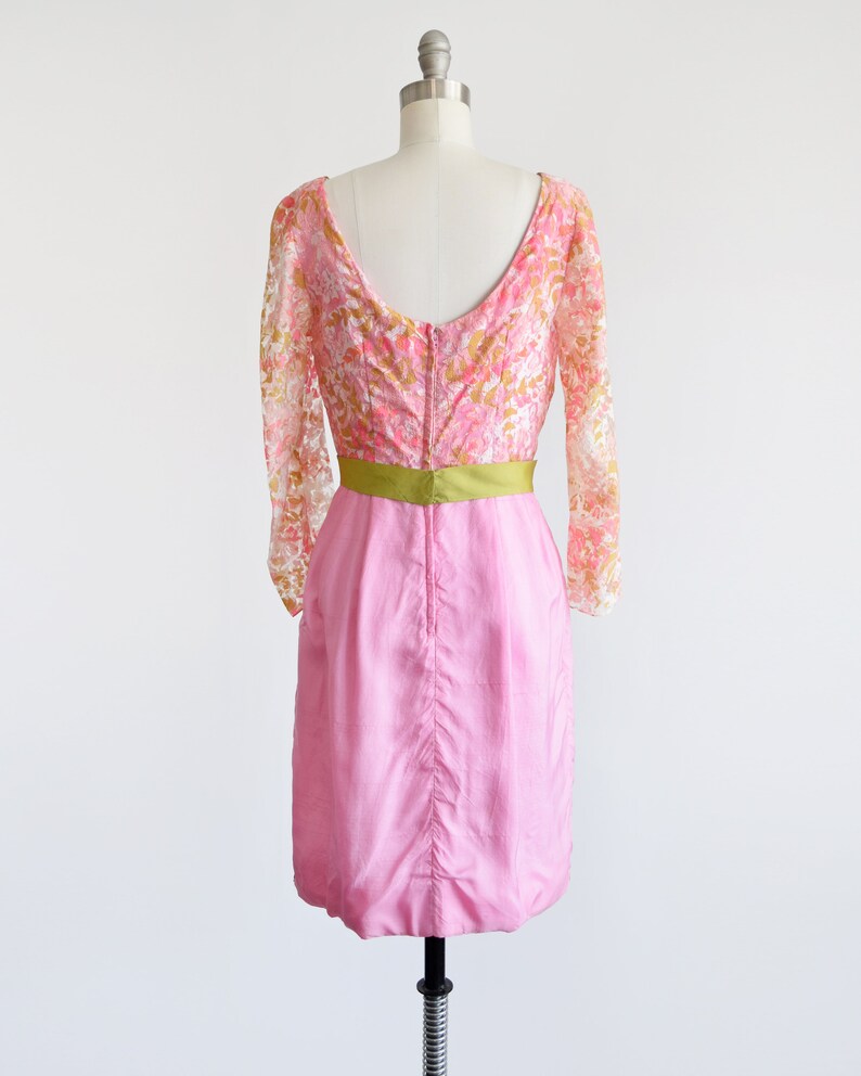 60s Pink Party Dress Vintage 1960s Dress Pink & Green Floral | Etsy
